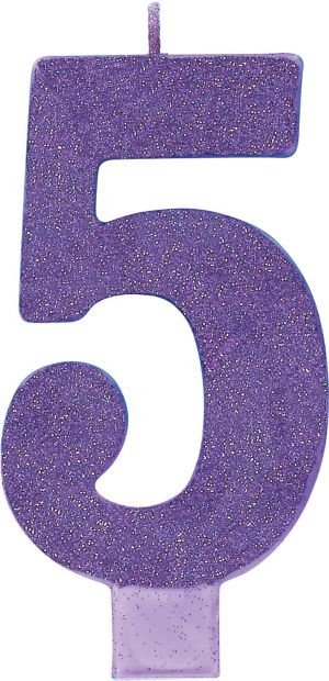 Giant Glitter Purple Number 5 Birthday Candle 2 3/4in x 5 1/4in - Party ...